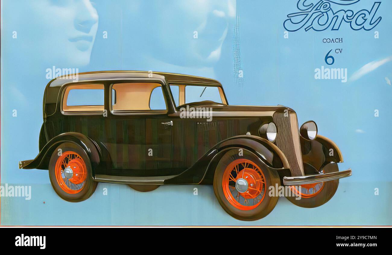 Ford Coach 6CV (1934) Ford-France - Vintage press car advertising Stock ...