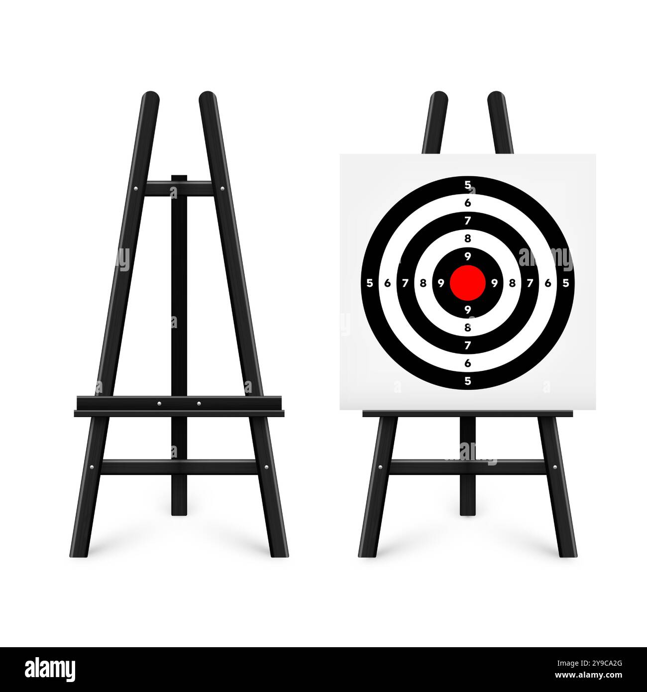 Shooting range target on a wooden easel stand. Paper target with ...