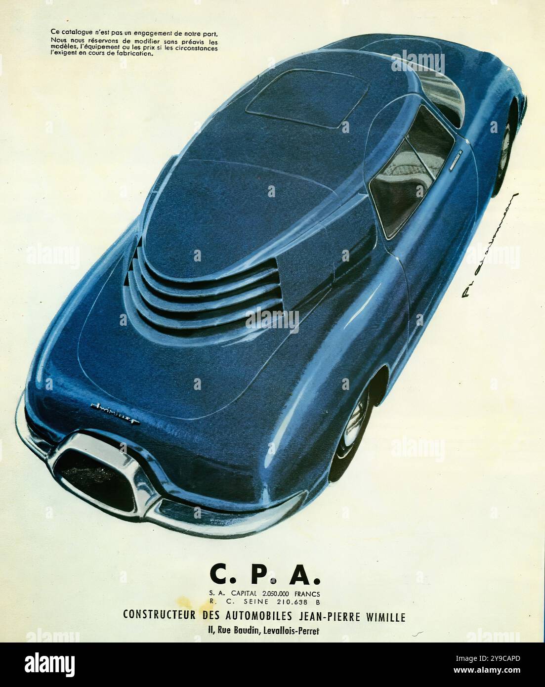 Jean-Pierre Wimille (1948) - Vintage press car advertising Stock Photo ...