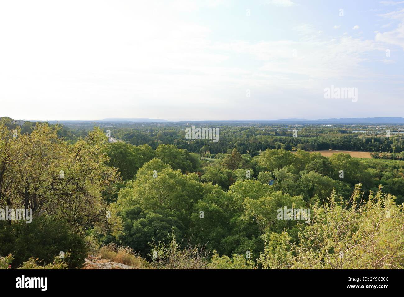 the view to Avigon, Provence, France from the hilltop village Les ...