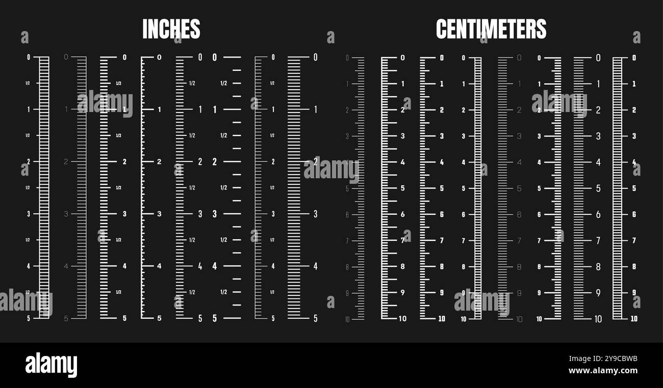 Vertical centimeter and inch scale for measuring length or height ...