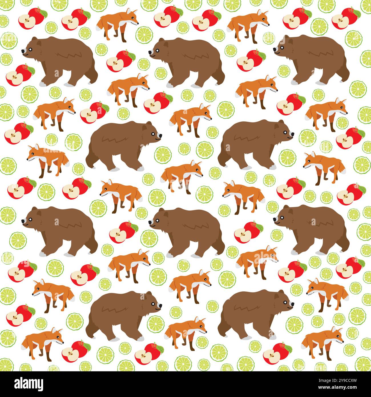 fox, bear with fruit as a pattern background Stock Vector Image & Art ...