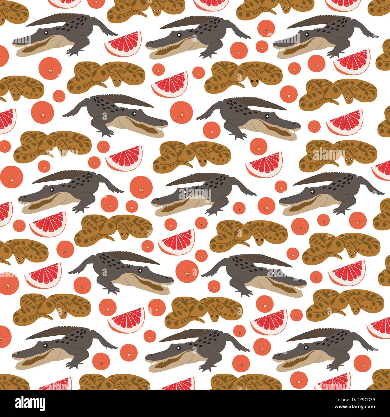 anaconda, crocodile with fruit as a pattern background Stock Vector ...