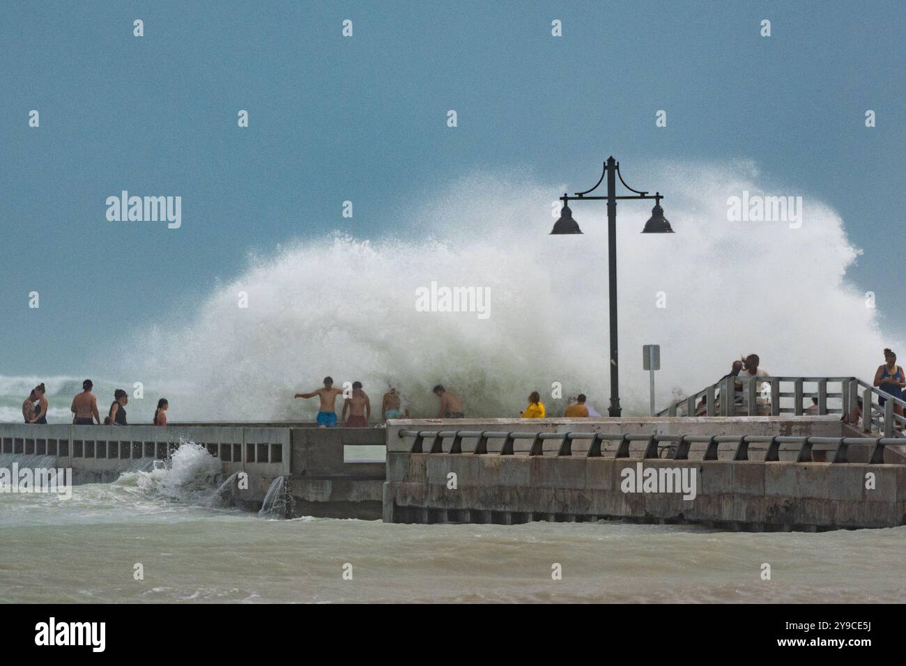 Key West, United States. 09th Oct, 2024. A wave crashes over the Edward ...