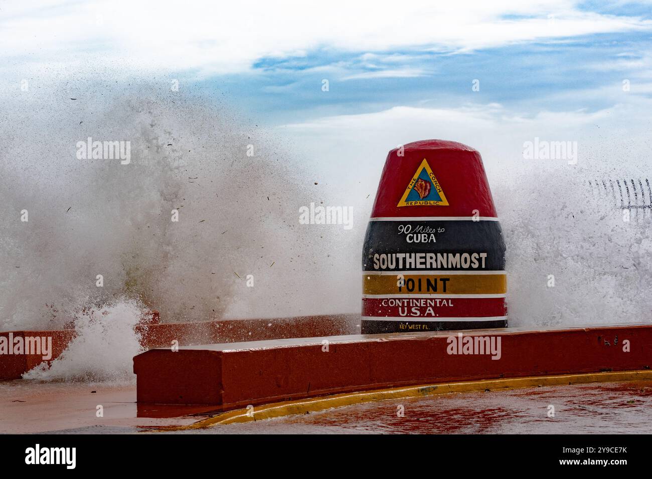 Waves crash around the Southernmost Point in Key West as Hurricane ...