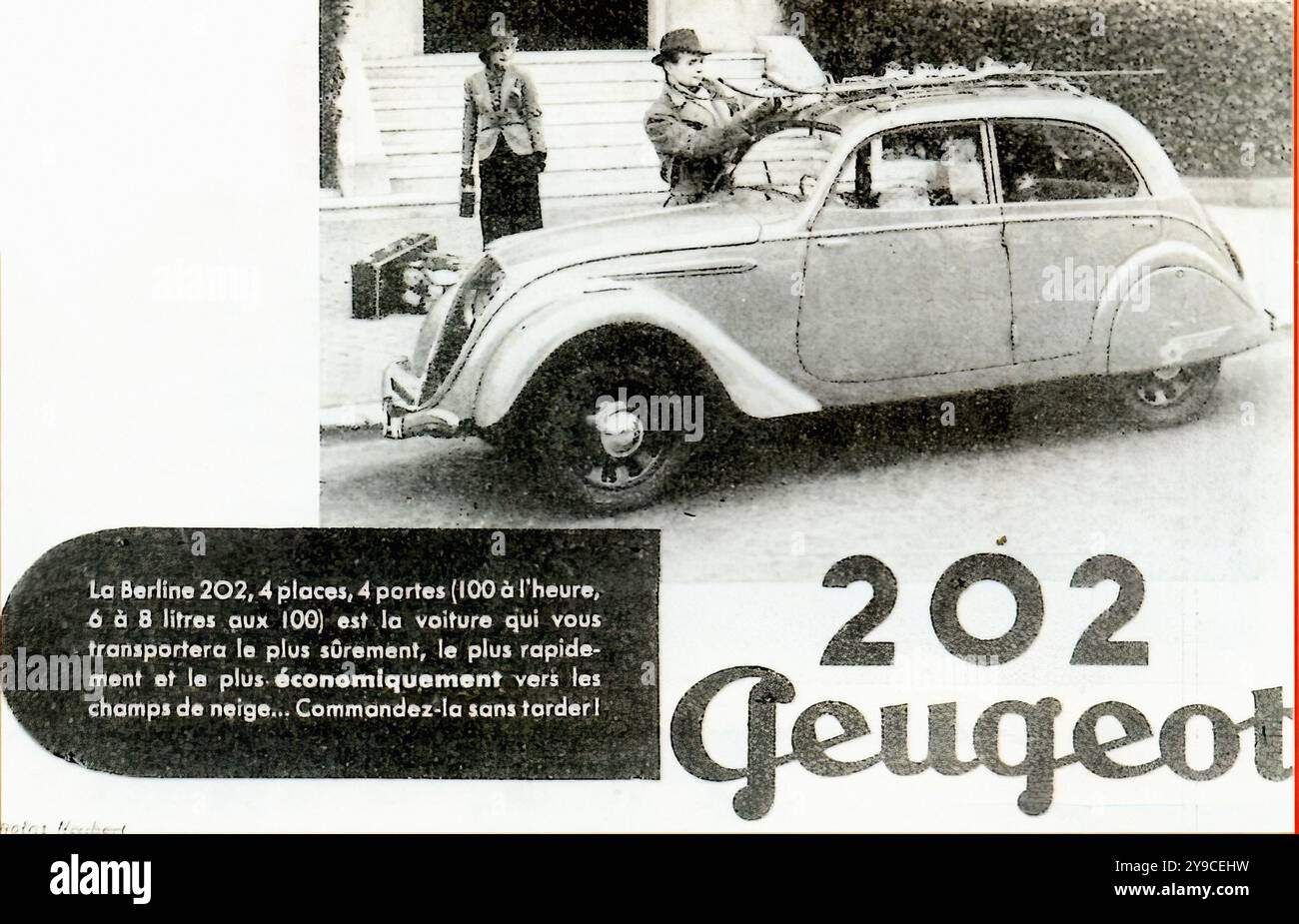 Peugeot 202 (1938) 0001 - Vintage press car advertising Stock Photo - Alamy