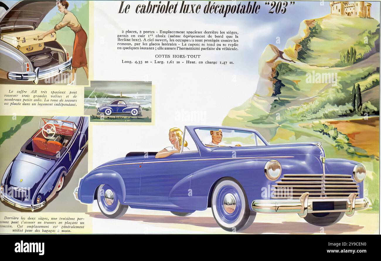 Peugeot 203 Cabriolet Luxe Décapotable (1955) - Vintage press car ...