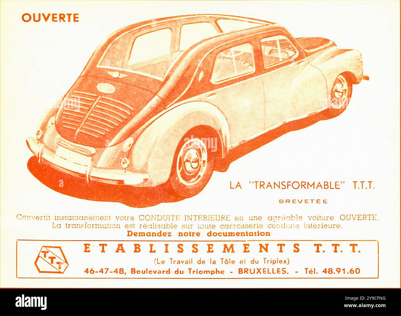 Renault 4CV Transformable T.T.T. - Vintage press car advertising Stock ...