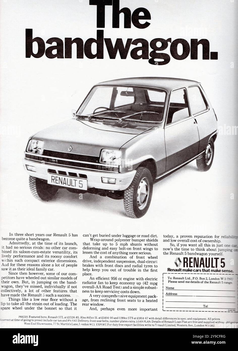 Renault 5TL (1975-76) - Vintage press car advertising Stock Photo - Alamy