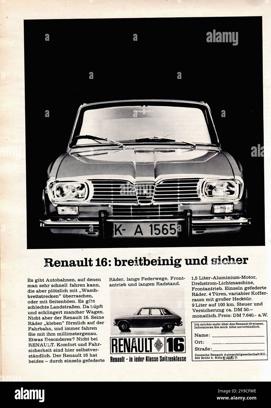 Renault 16 (1967) - Vintage German Press Car Advertising Stock Photo ...