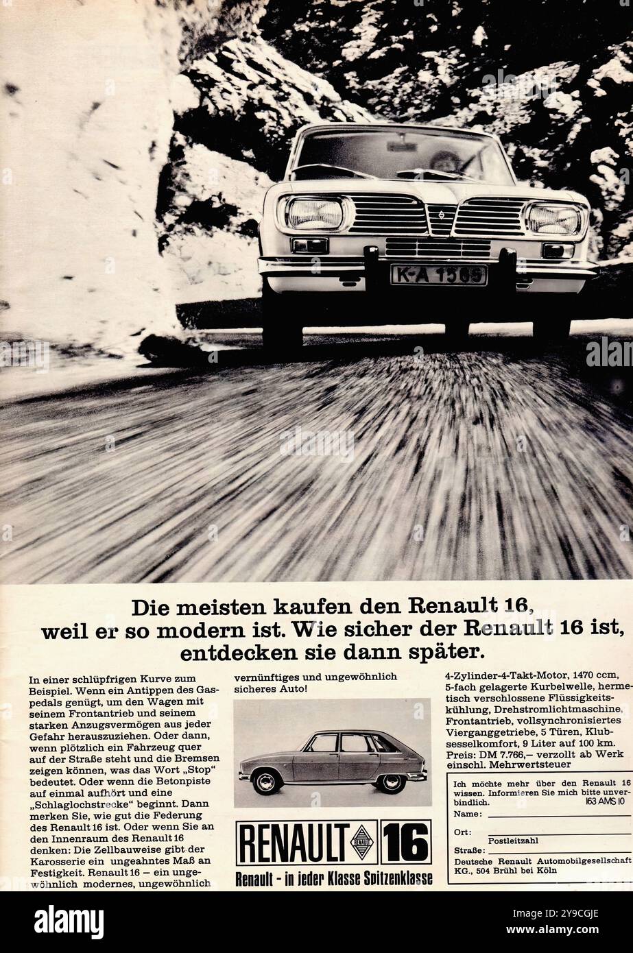 Renault R16 (1968) - Vintage German Press Car Advertising Stock Photo ...
