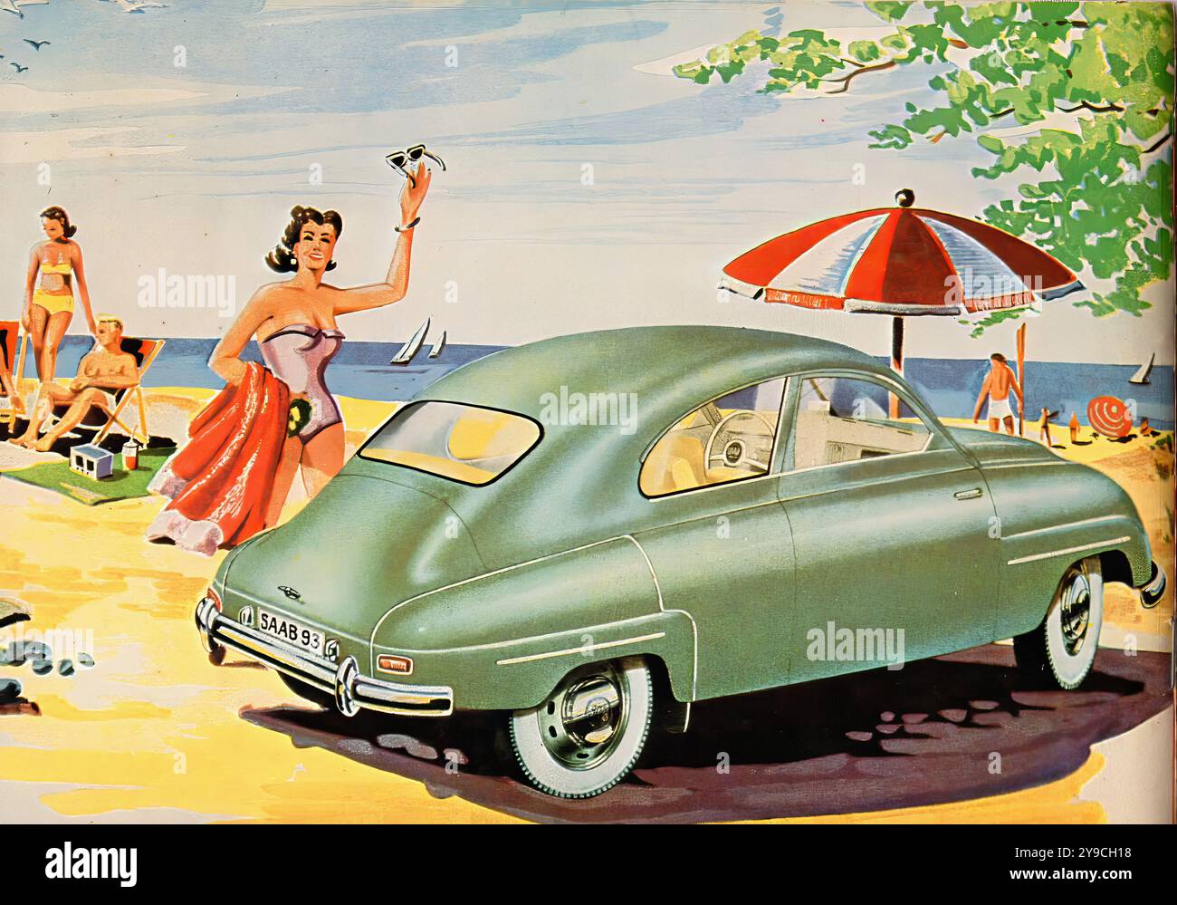 SAAB 93 (1955-57) - Vintage press car advertising Stock Photo - Alamy