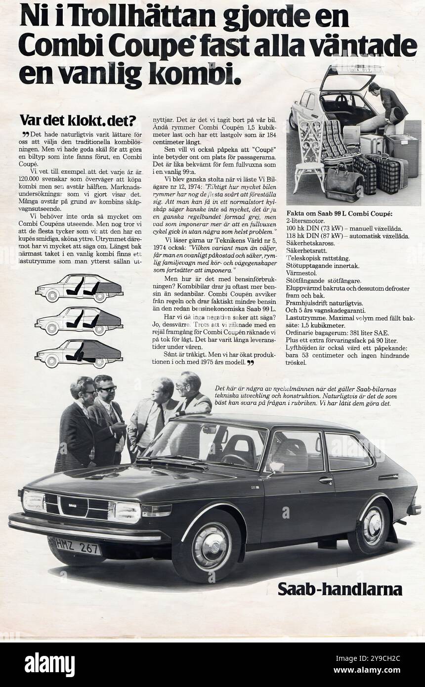 SAAB 99 Combi-Coupe (1975) - Vintage press car advertising Stock Photo ...