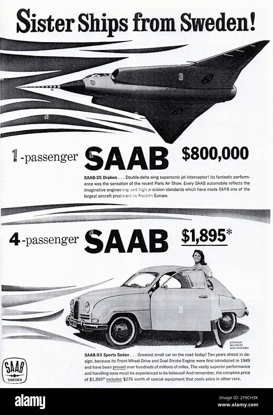 SAAB 35 Draken & 93 (mid to late 1950s) - Vintage press car advertising ...