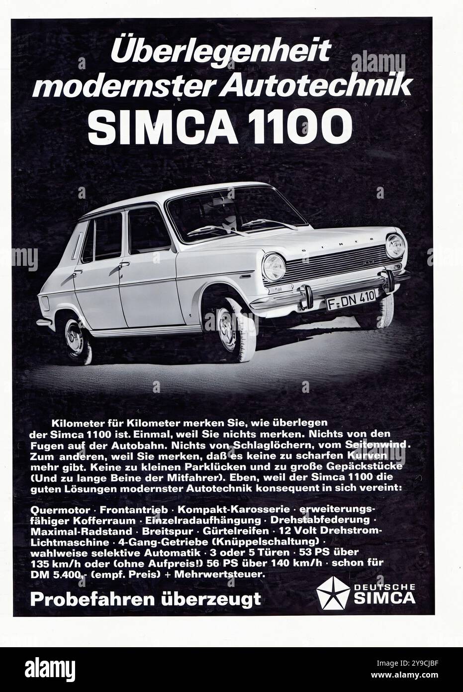 Simca 1100 1968 - Vintage German Press Car Advertising Stock Photo - Alamy