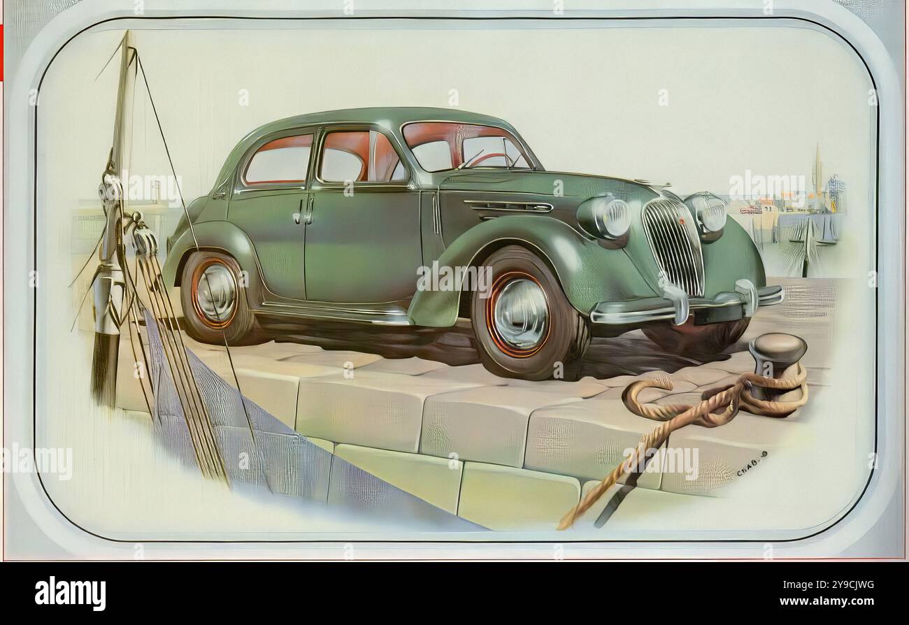 Simca Huit-1200 (1950) - Vintage press car advertising Stock Photo - Alamy