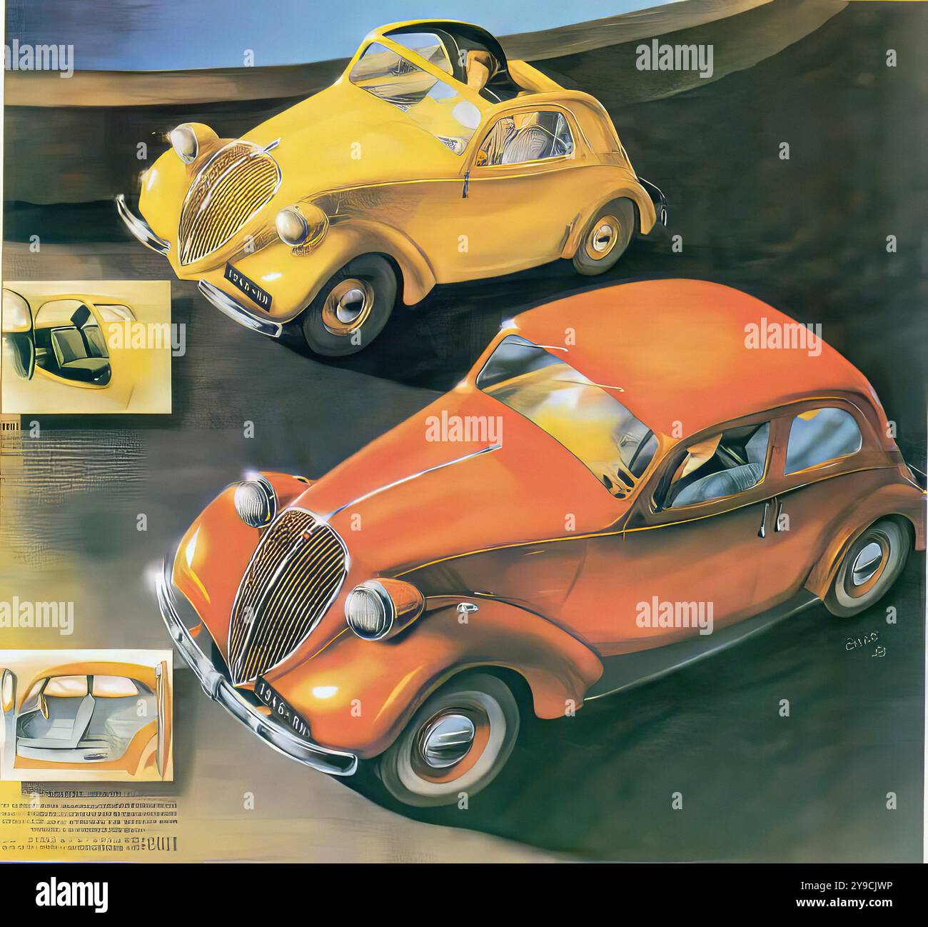 Simca Cinq & Huit (1946) - Vintage press car advertising Stock Photo ...