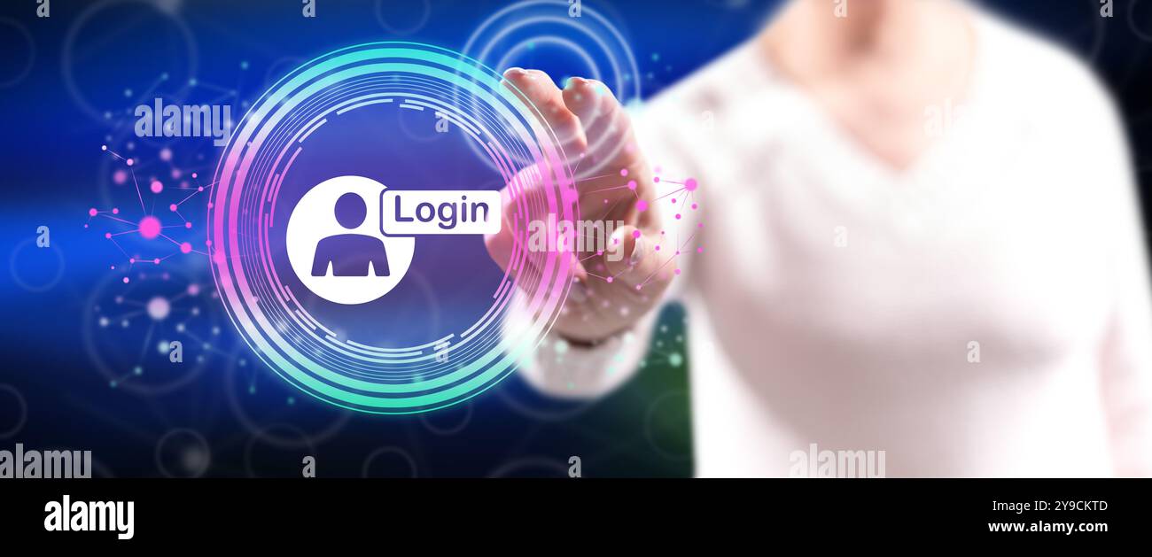 Woman touching a login concept on a touch screen with her fingers Stock ...
