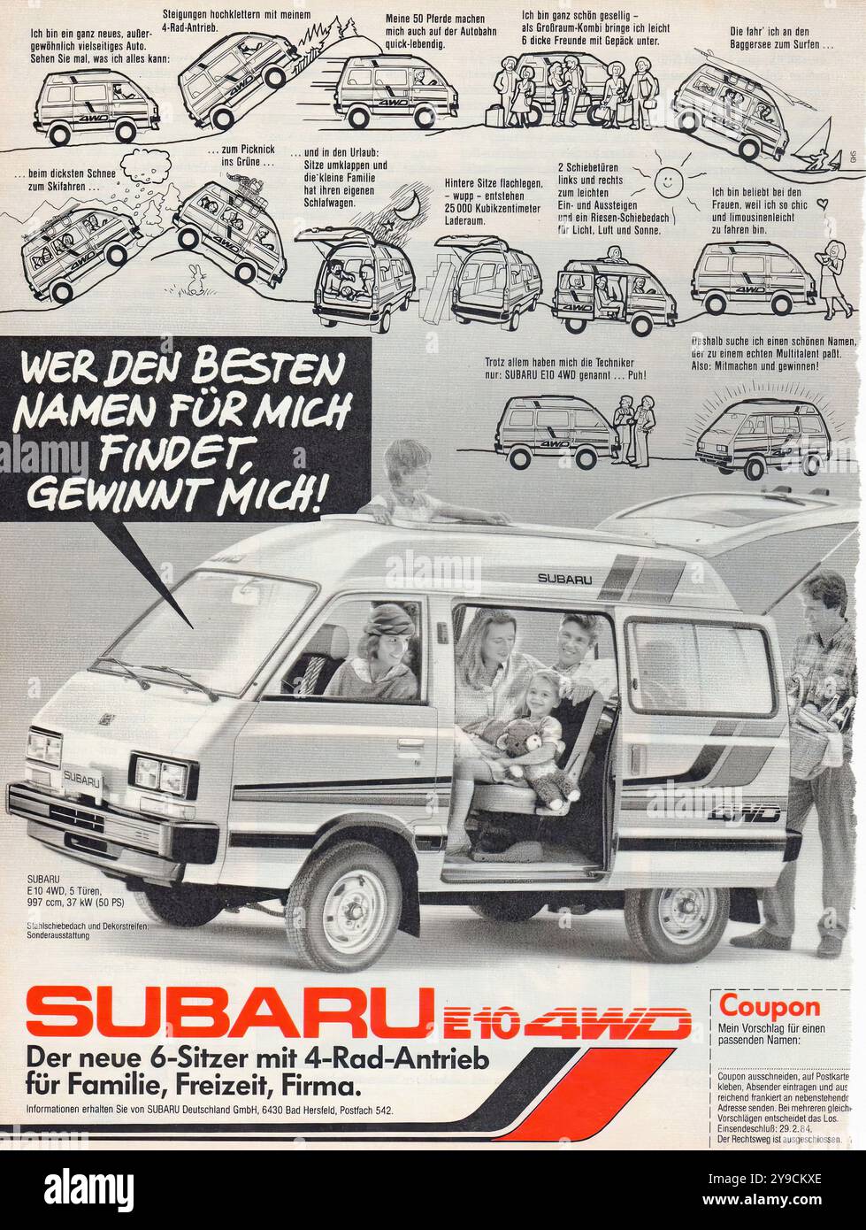 Subaru E10 4wd - Vintage German Press Car Advertising Stock Photo - Alamy