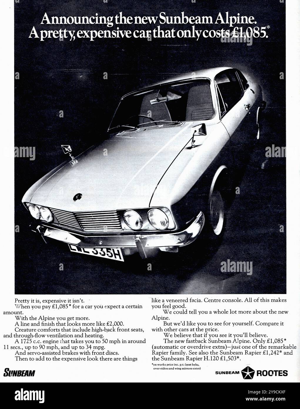 Sunbeam Alpine (1969 advert) - Vintage press car advertising Stock ...