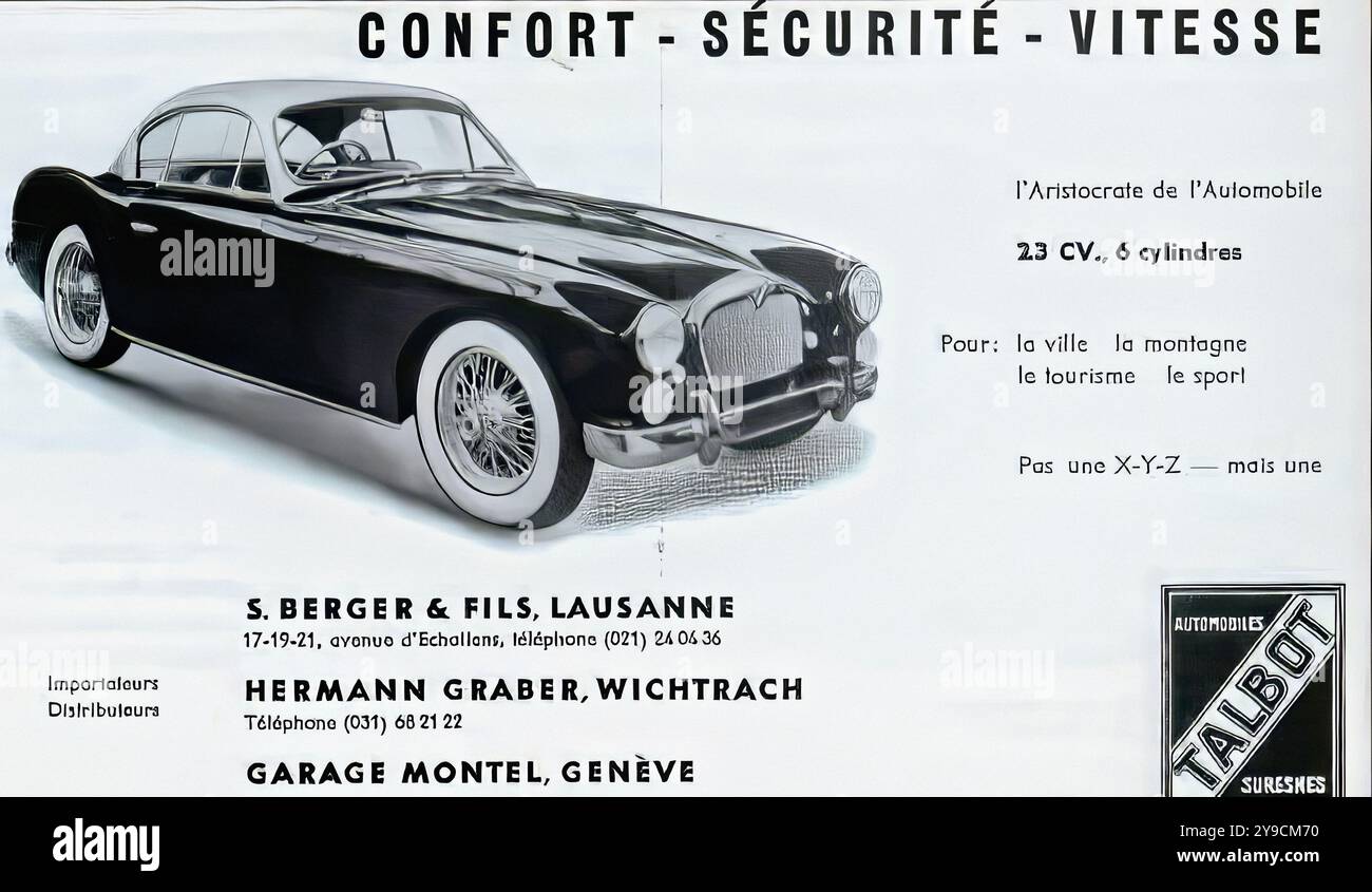 Talbot-Lago Grand Sport (1954) - Vintage press car advertising Stock ...