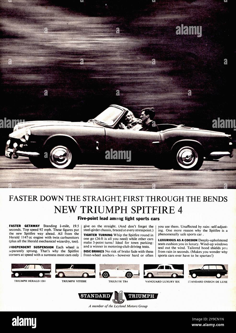 Triumph Spitfire 4 (1962 advert) - Vintage press car advertising Stock ...