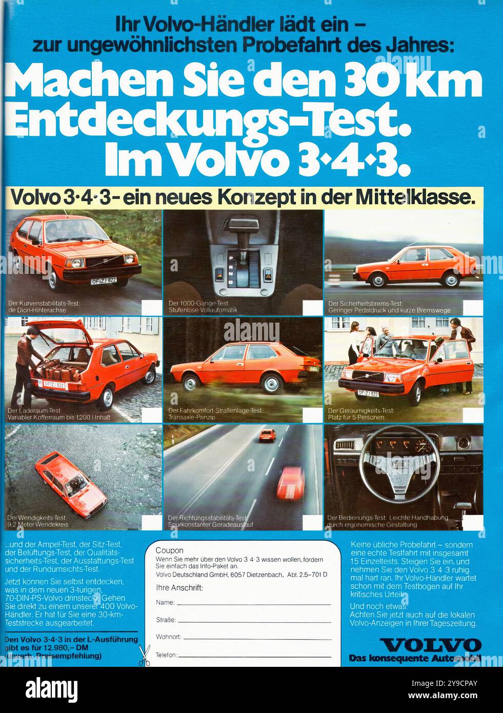 Volvo 343 (1977) - Vintage German Press Car Advertising Stock Photo - Alamy