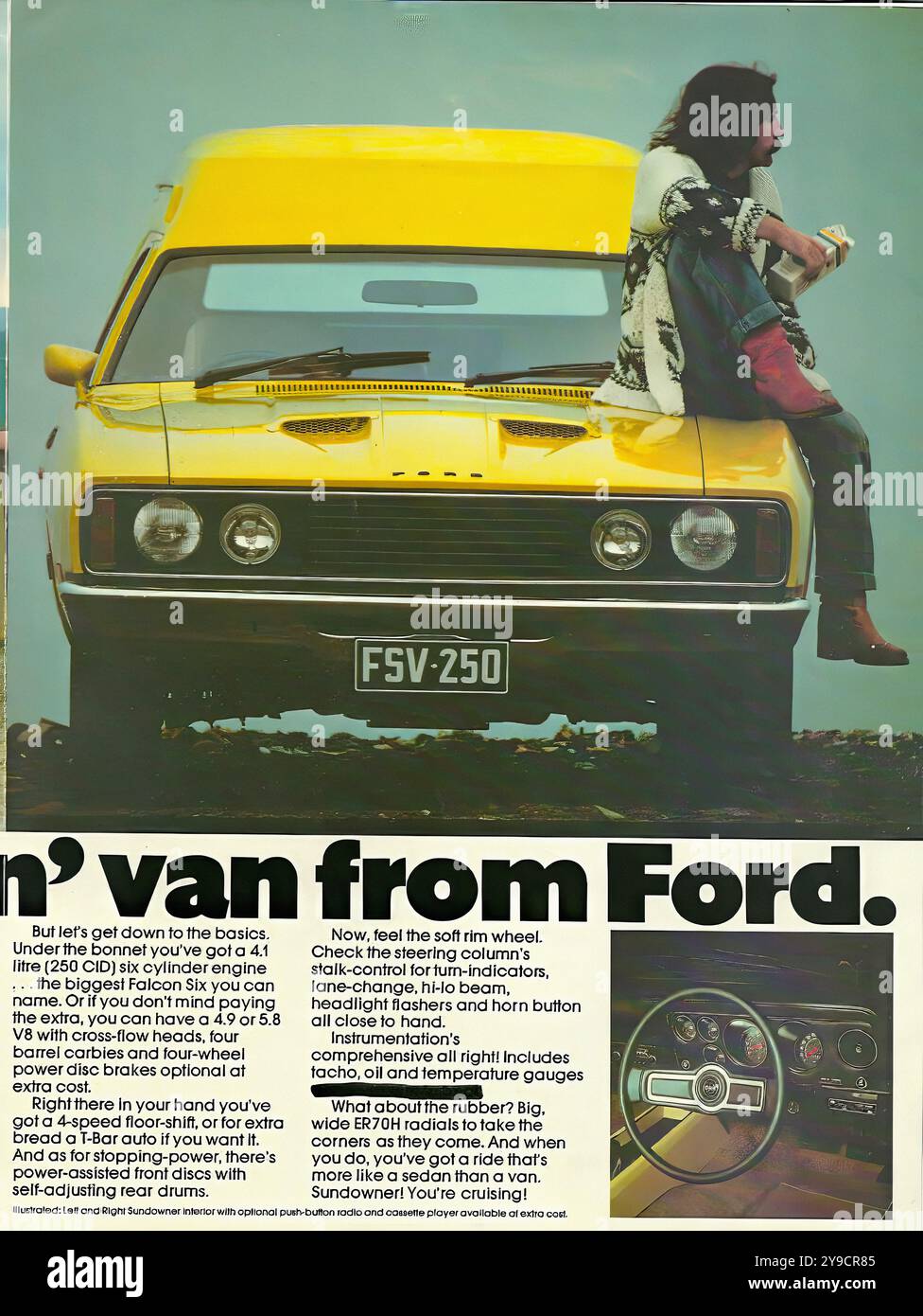 XC Falcon Sundowner Panel Van - Vintage press car advertising Stock ...
