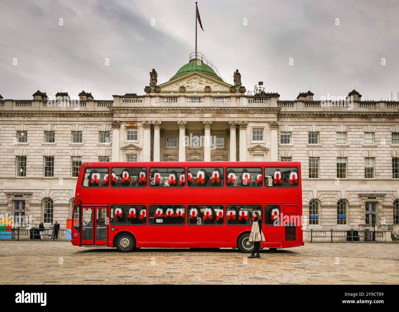 London, UK. 10th Oct 2024. Somerset House staff with the installation ...