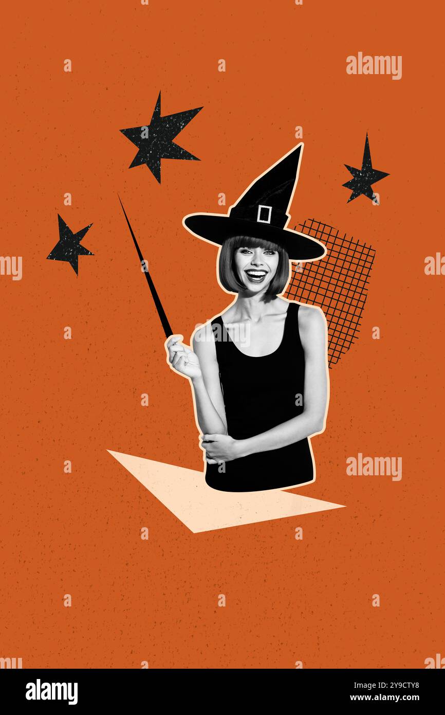 Composite artwork 3D sketch image collage of happy halloween poster ...