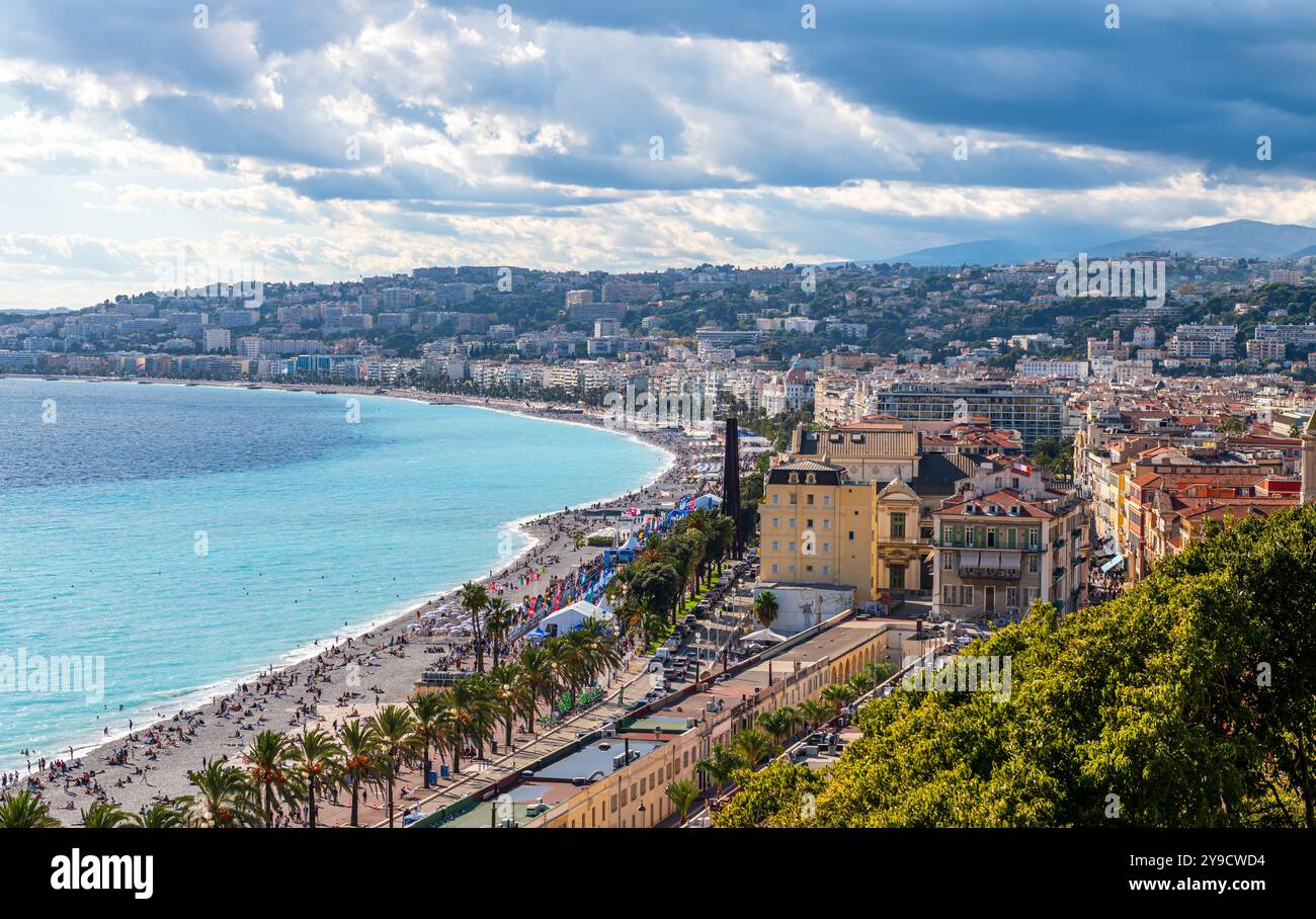 View of the Bay of Angels and the Promenade des Anglais, in Nice ...