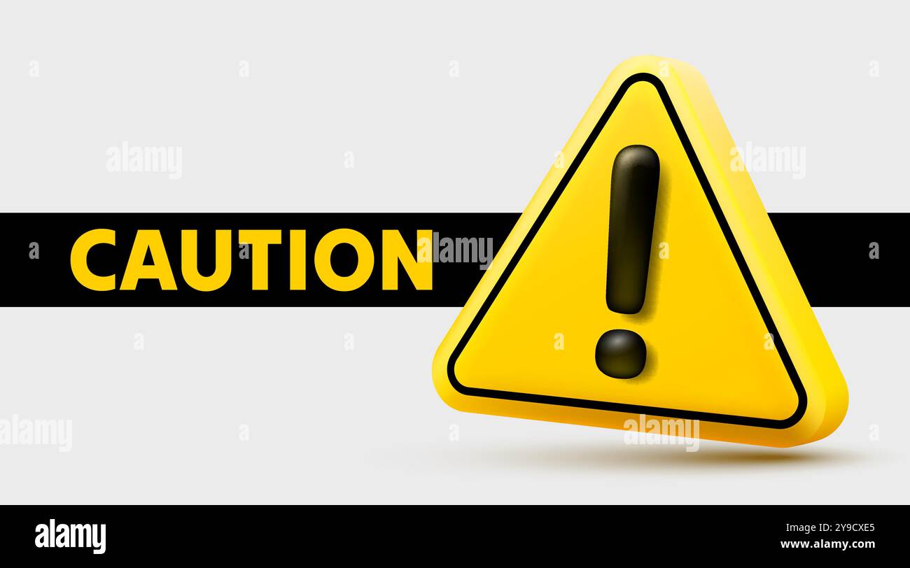 Caution warning sign, problem message mark, danger icon 3d. Vector ...