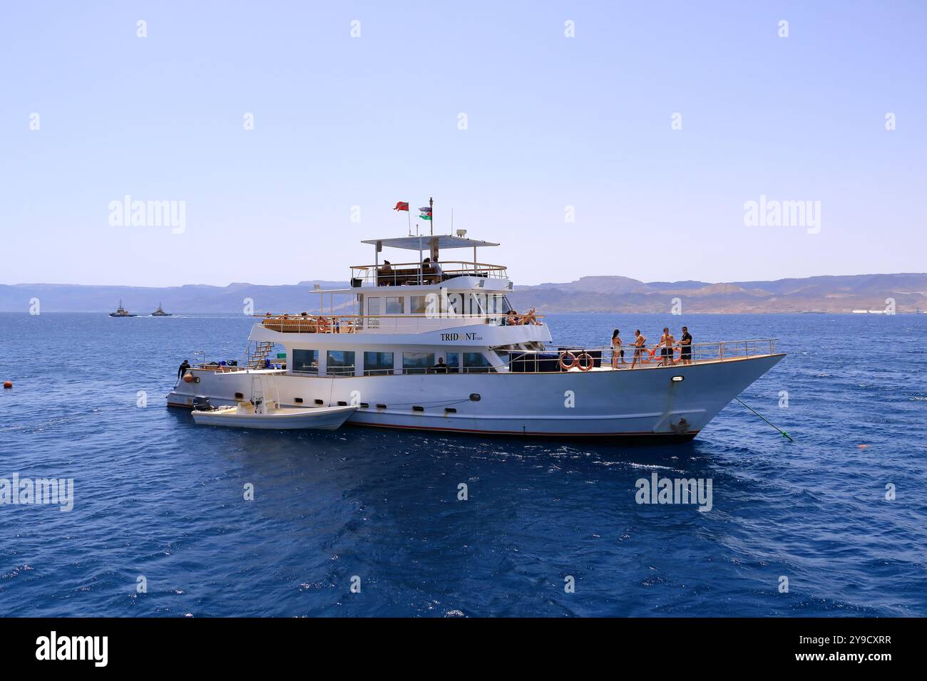 Aqaba in Jordan - May 17 2024: boats for snorkeling and diving in the ...