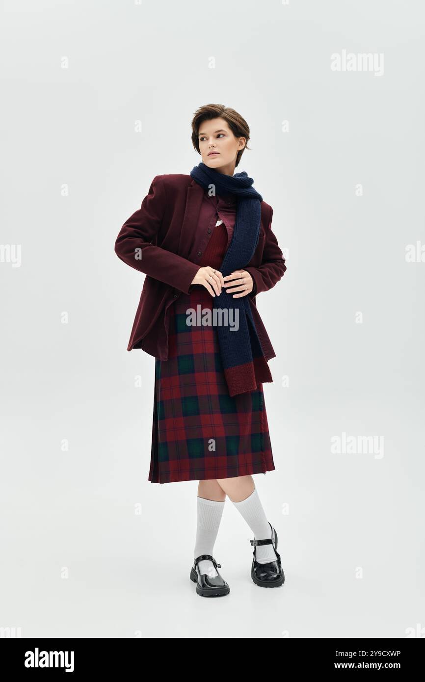 A beautiful woman showcases her cozy elegance in winter wear while ...