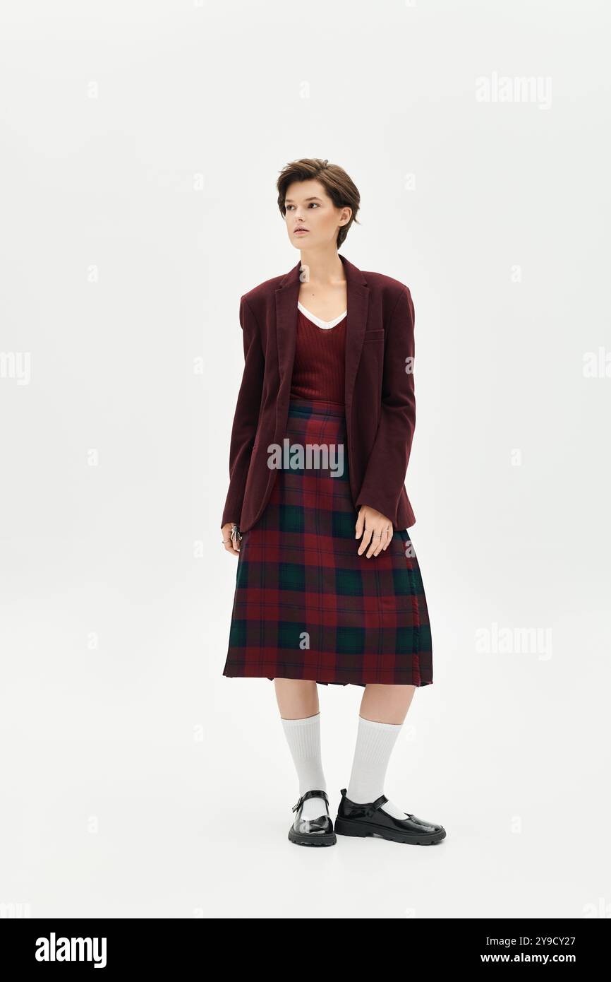 A stunning woman models cozy winter attire highlighting stylish layers ...