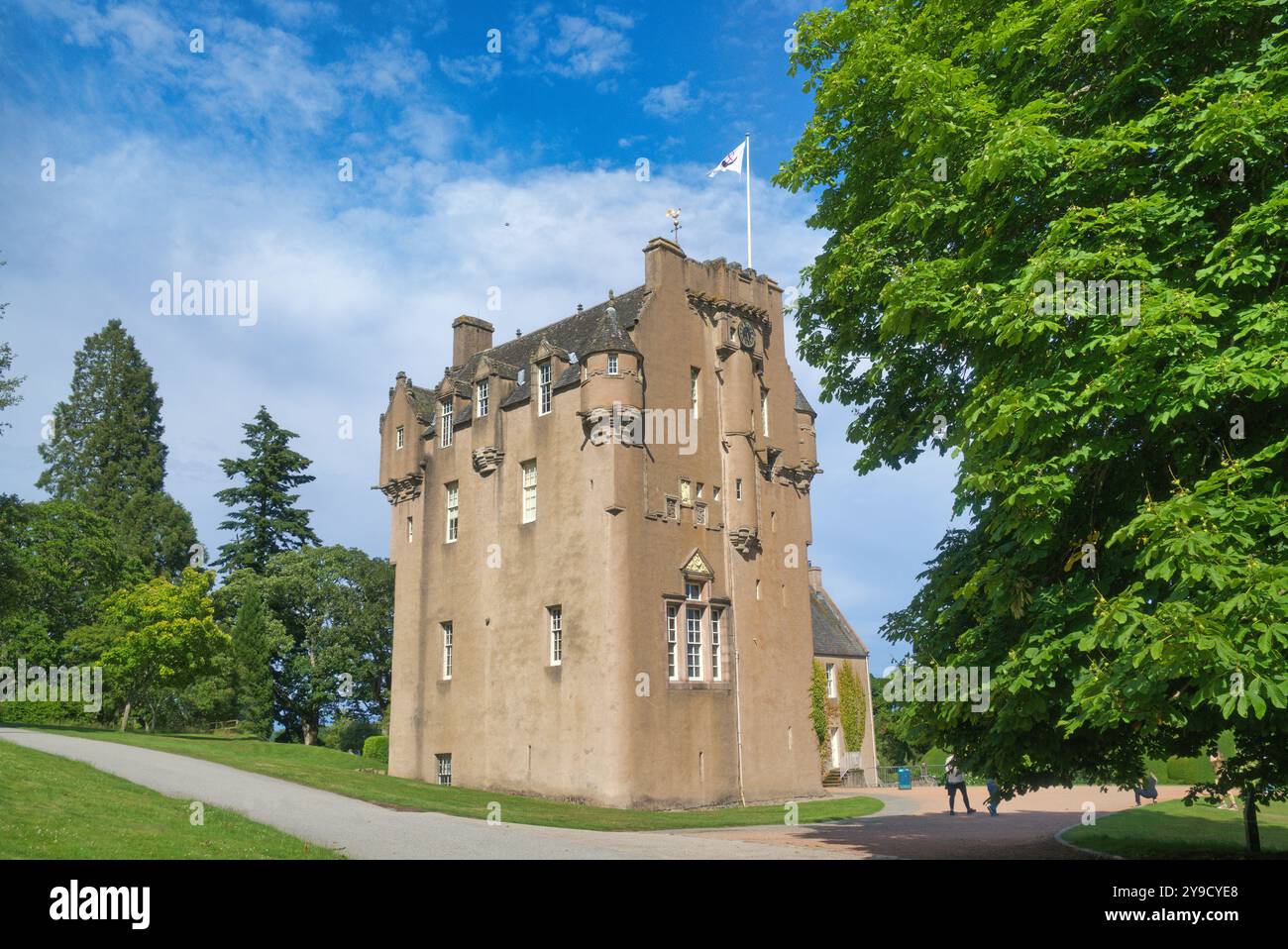 Looking south to Crathes baronial, tower-house, scottish castle ...
