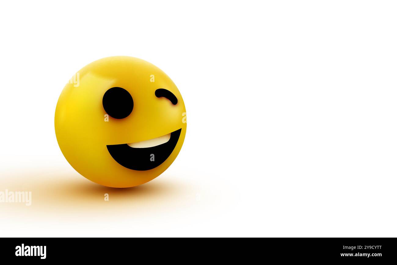 Emoji yellow winking face. Funny cartoon emoticon icon. 3D illustration ...