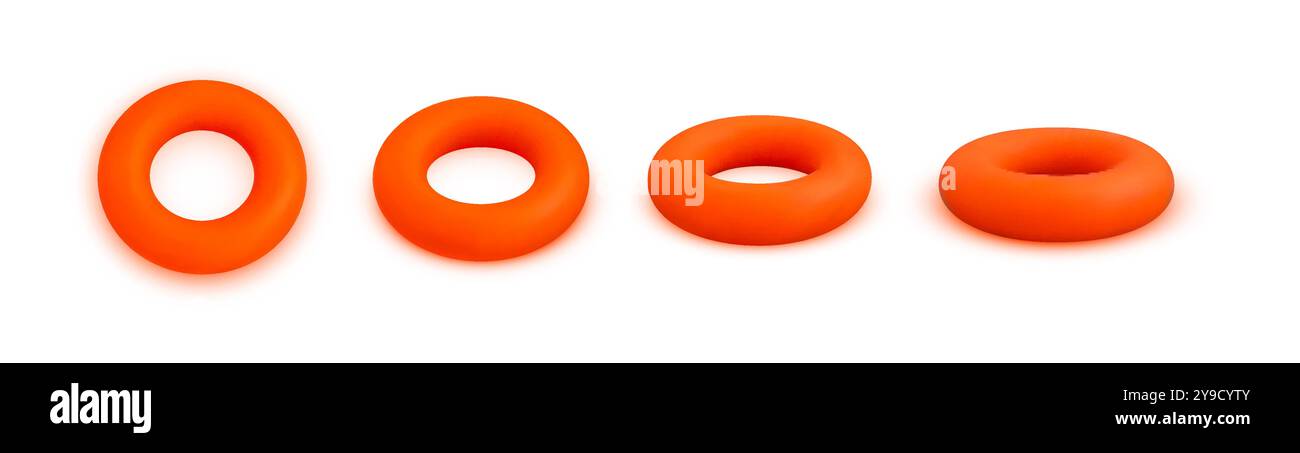Orange rubber donut shapes in progression on white background Stock ...