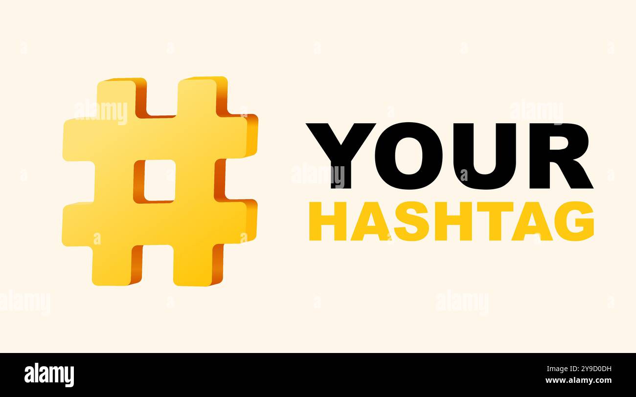 Hashtag, number mark 3d sign isolated on white background. Vector ...