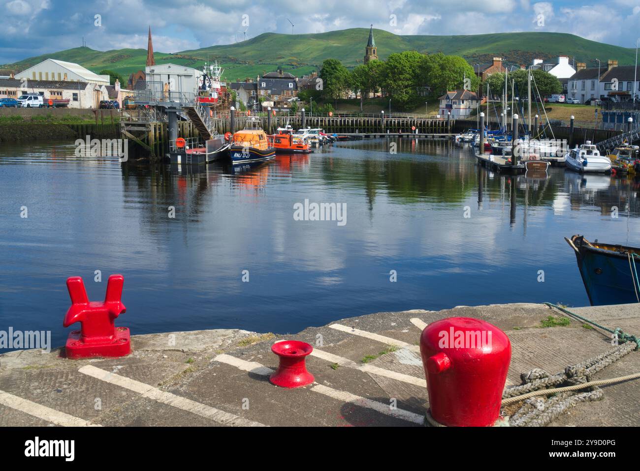 Looking inland, west, from Girvan Pier towards Girvan town, harbour and ...