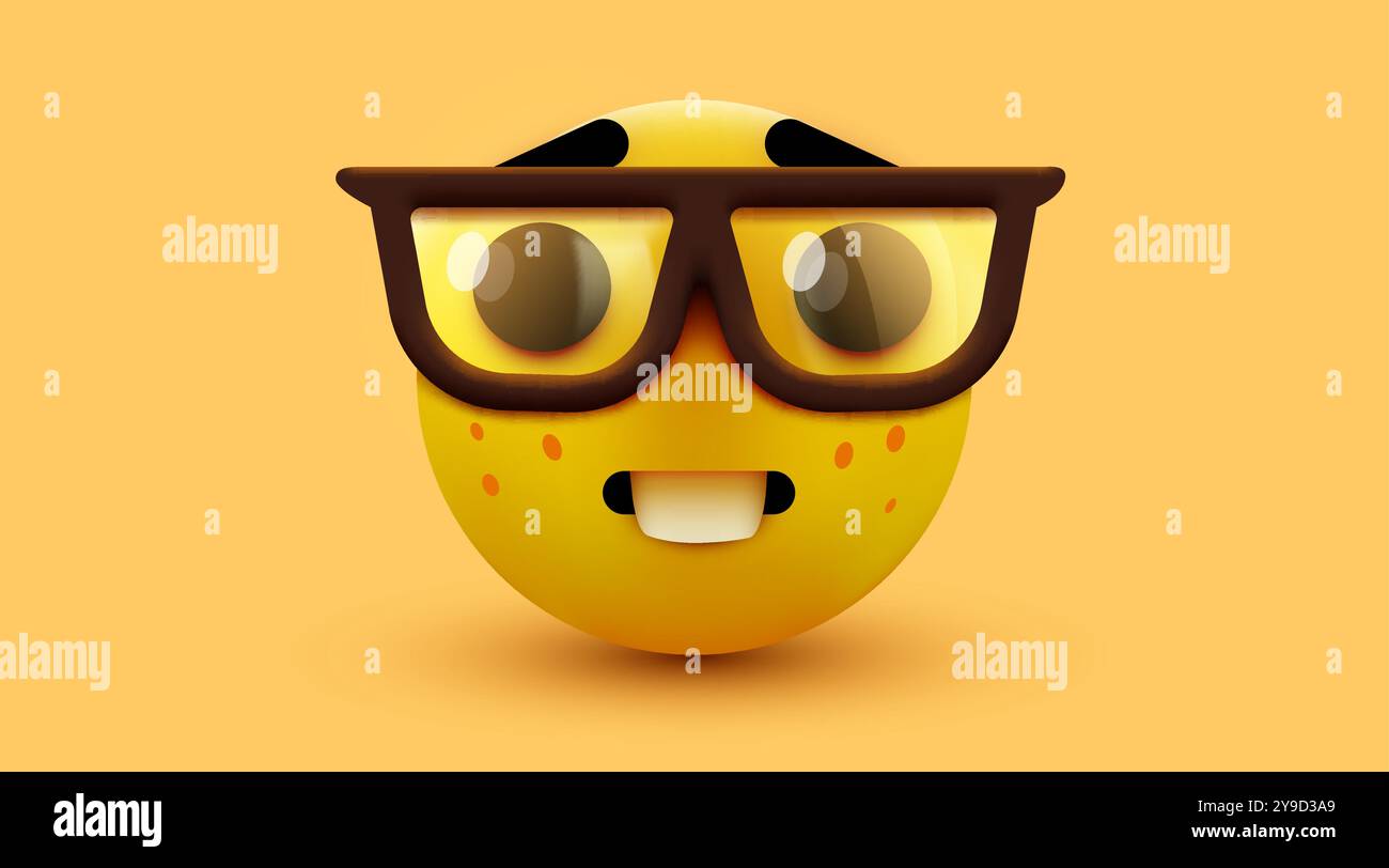 Nerd face emoji, clever emoticon with glasses. Geek or student. Vector illustration Stock Vector ...