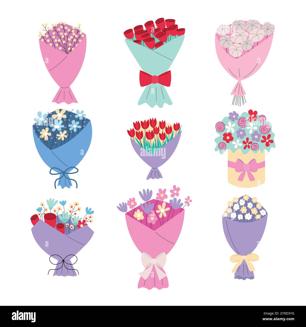 Flowers bouquets flat vector set Stock Vector Image & Art - Alamy