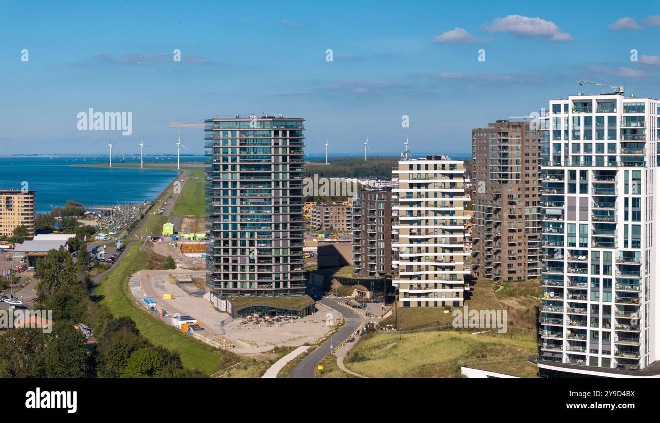 aerial view of the new high-rise district '"Almere Duin", Flevoland ...