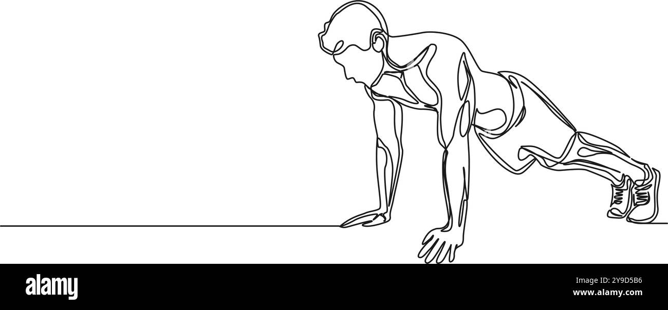 continuous single line drawing of fit man doing push-ups, line art ...
