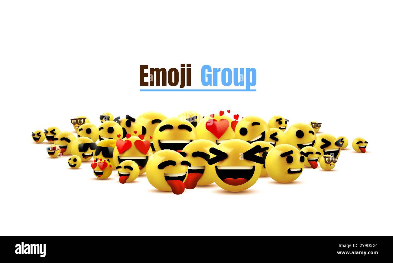 Emoji group yellow winking face. Funny cartoon emoticon icon. 3D ...