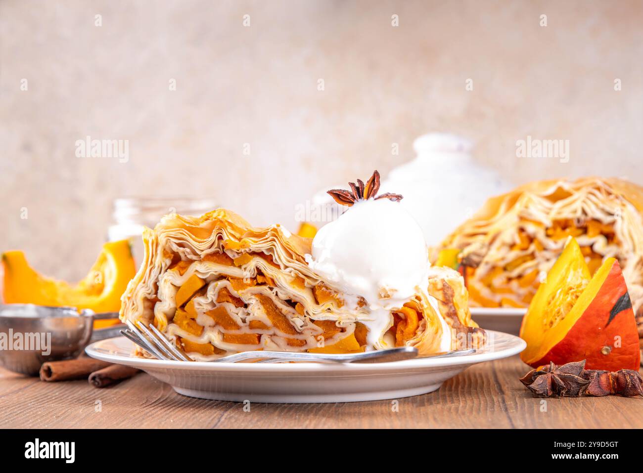 Sweet homemade pumpkin strudel. Tasty autumn pumpkin squash strudel ...