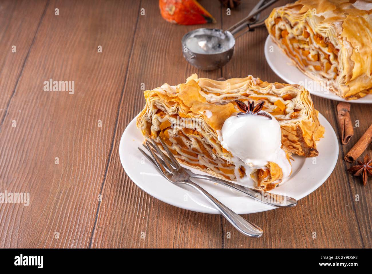 Sweet homemade pumpkin strudel. Tasty autumn pumpkin squash strudel ...