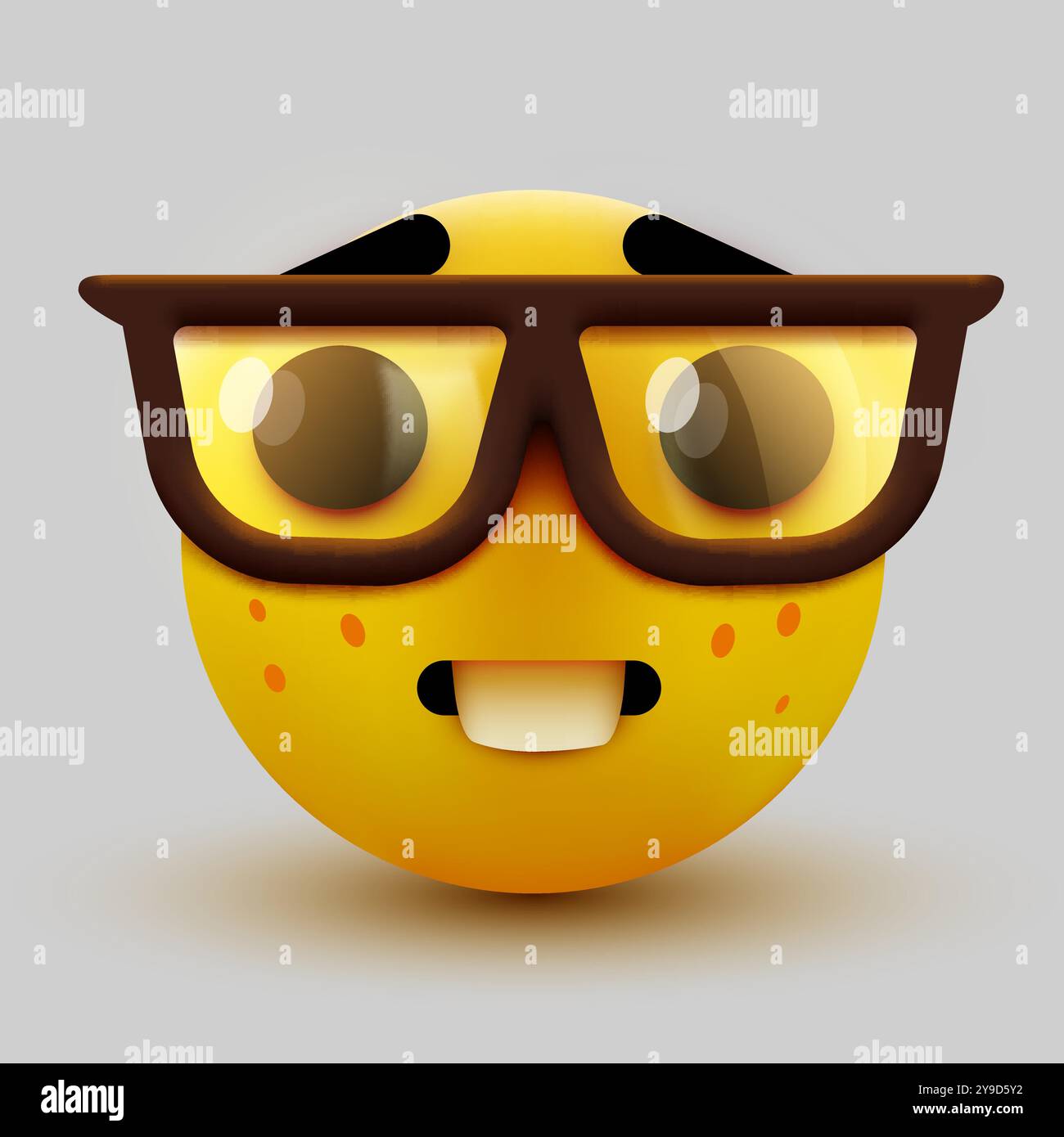 Nerd face emoji, clever emoticon with glasses. Geek or student. Vector ...