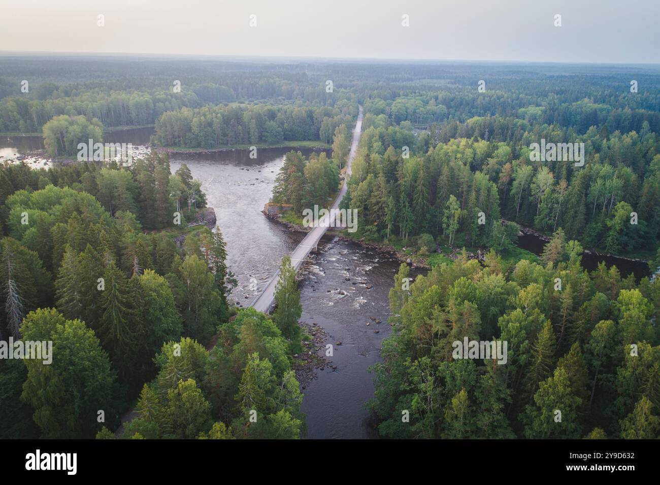 Aerial view of bridge over forest river Stock Photo - Alamy