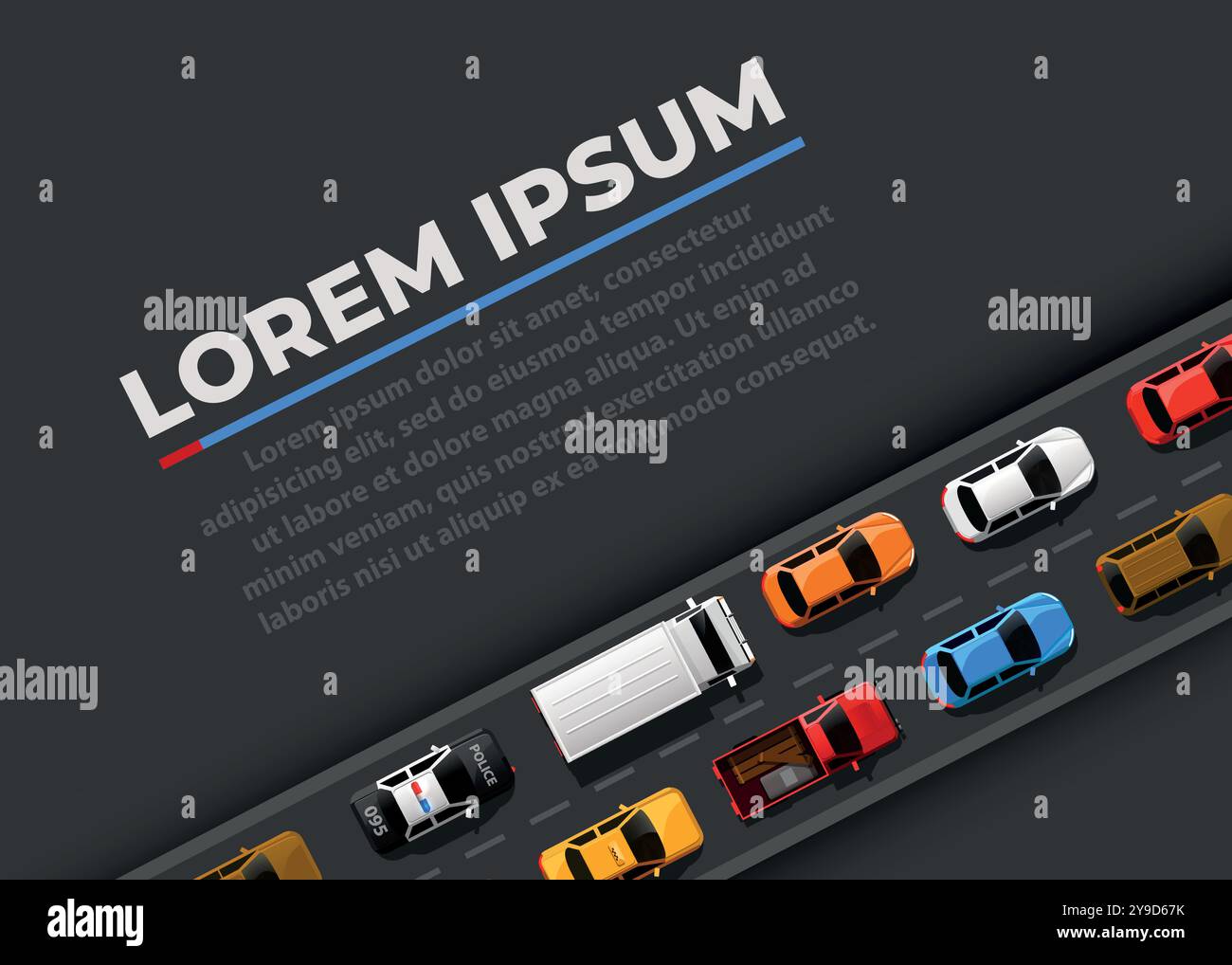 Traffic jam on the road. Road transport. Highway banner. Vector ...